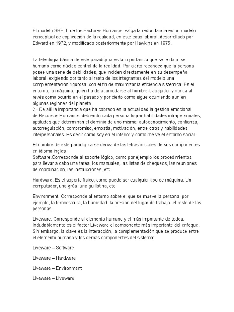 Modelo Shell | PDF | Factores humanos y ergonomía | Homo Sapiens