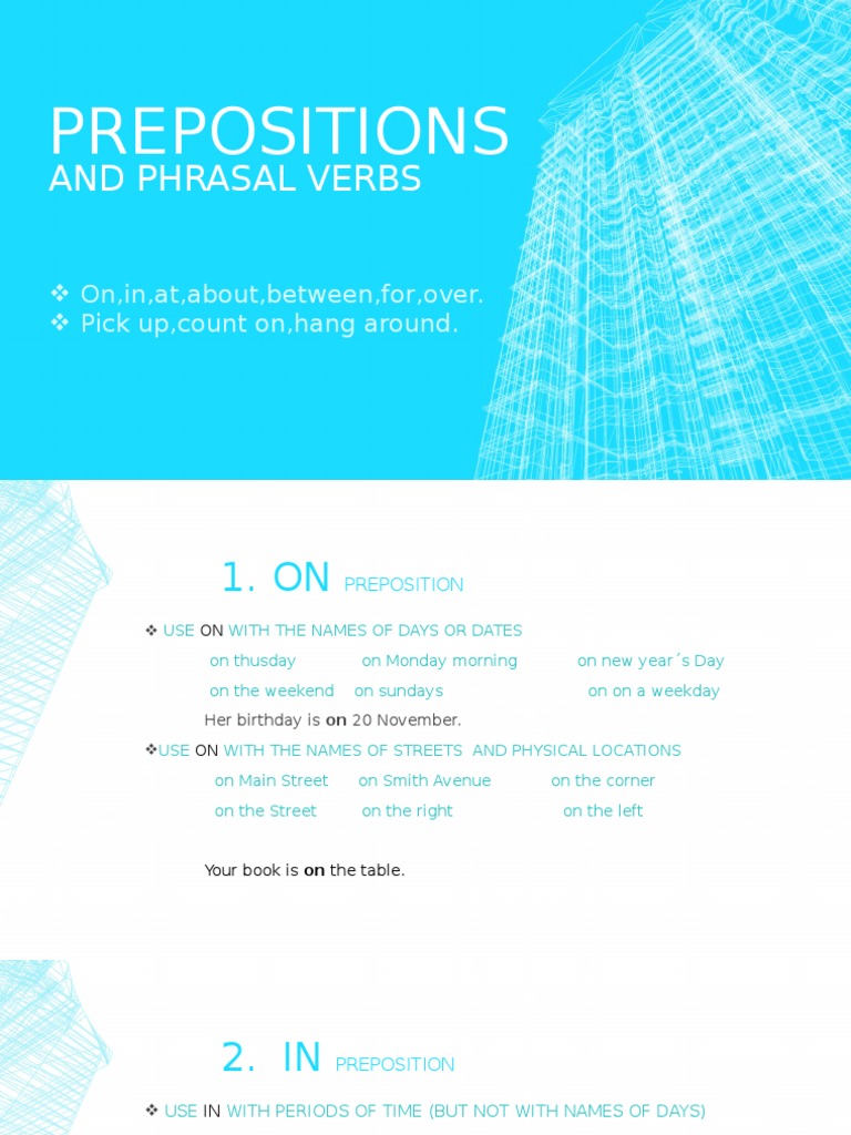 Prepositions: and Phrasal Verbs | PDF | Syntax | Grammar