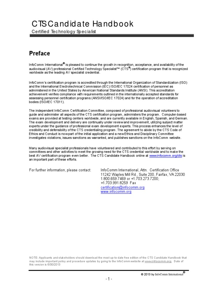 CTS Candidate Handbook: Preface | PDF | Professional Certification ...