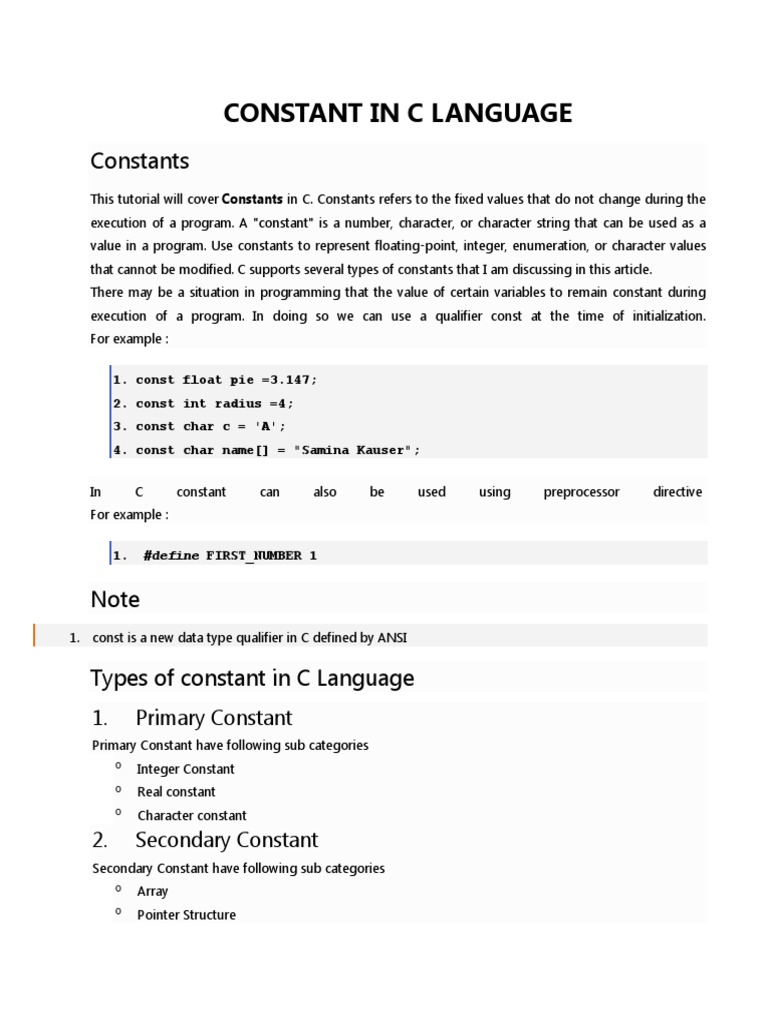 Constant in C Language | PDF