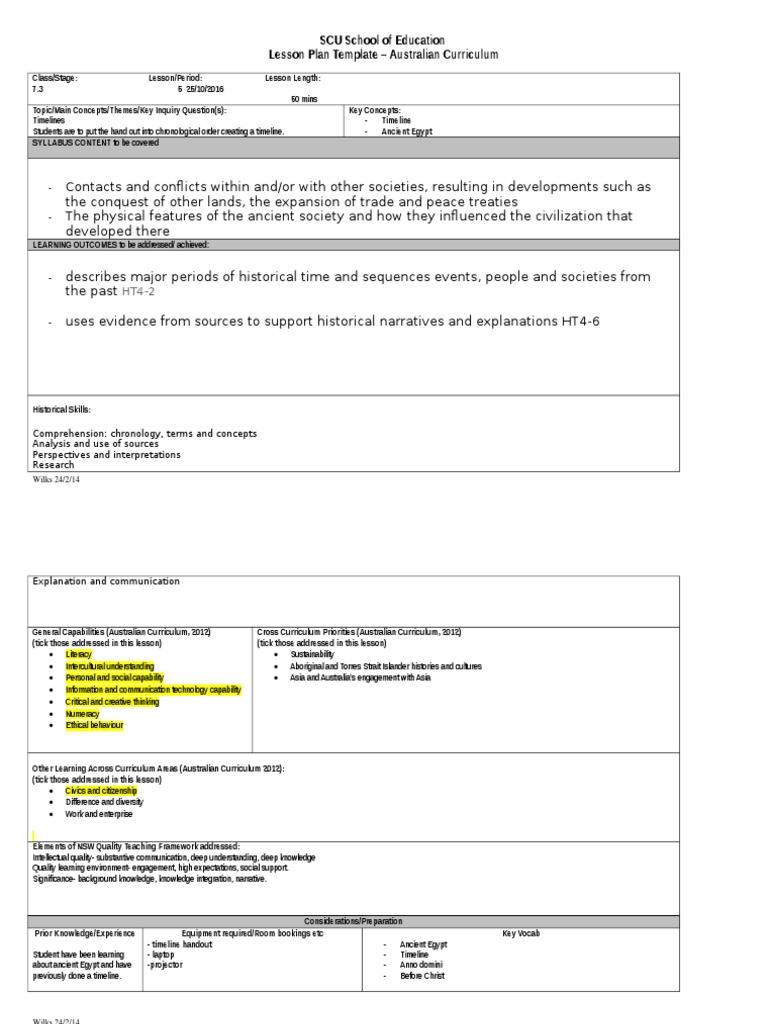 SCU School of Education Lesson Plan Template - Australian Curriculum ...