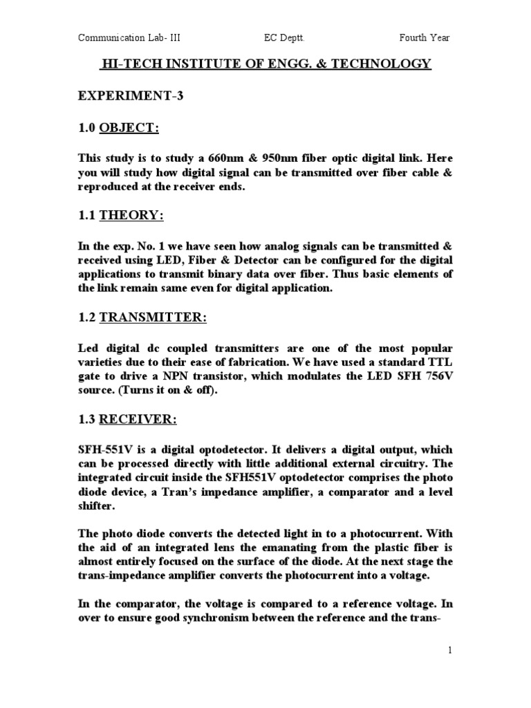 Fiber Optic Digital Link Experiment | PDF | Electronic Circuits | Amplifier