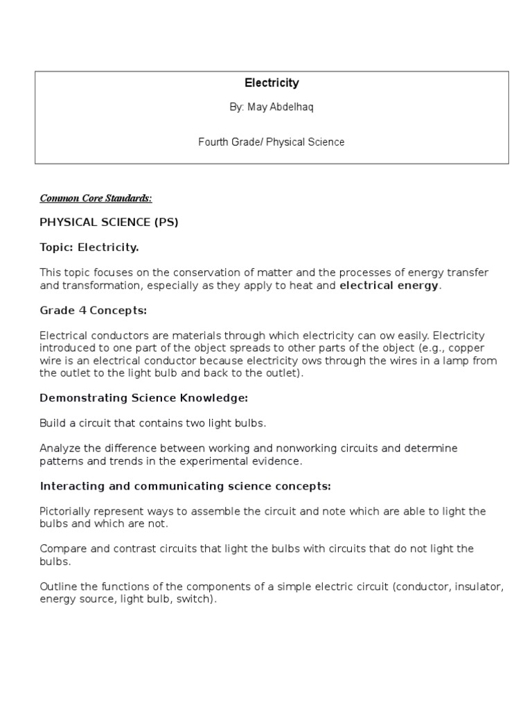 Electricity Lesson Plan | PDF