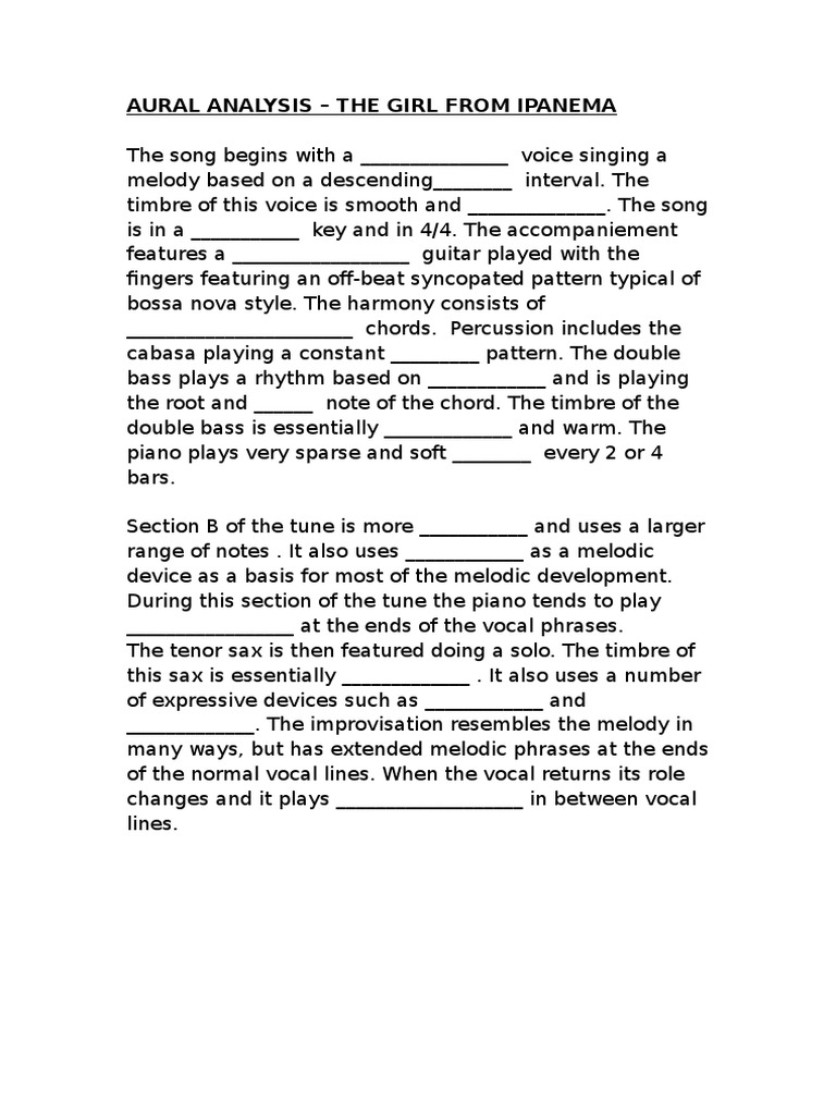 Aural Analysis of The Girl from Ipanema | PDF | Art | Poetry