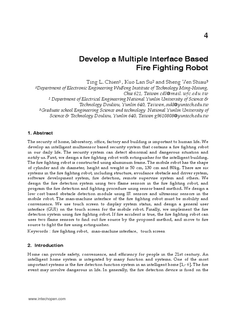 Develop A Multiple Interface Based Fire Fighting Robot: Ting L. Chien ...