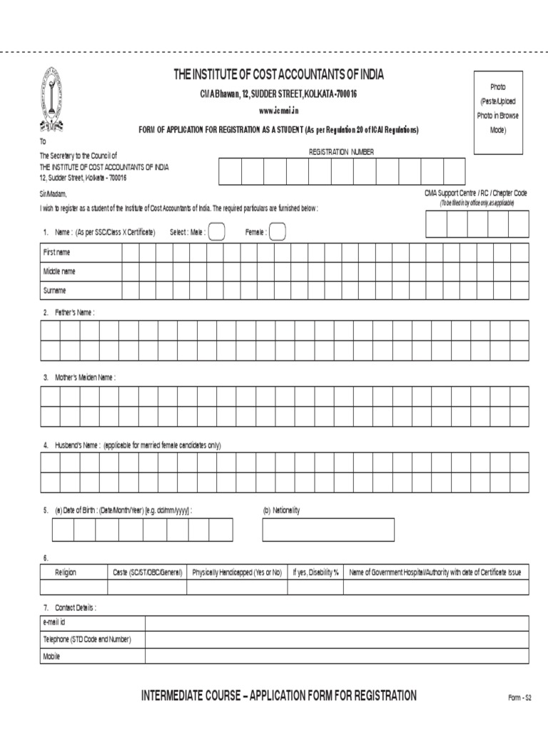 Application Form For ICWA | PDF | Fee | Government