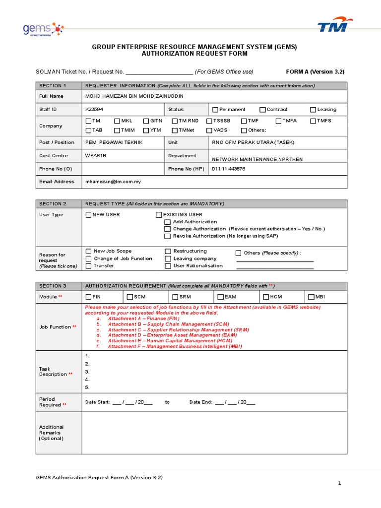 FORM A Authorization Request Ver3.2 Form A | PDF | Password | Supply Chain Management