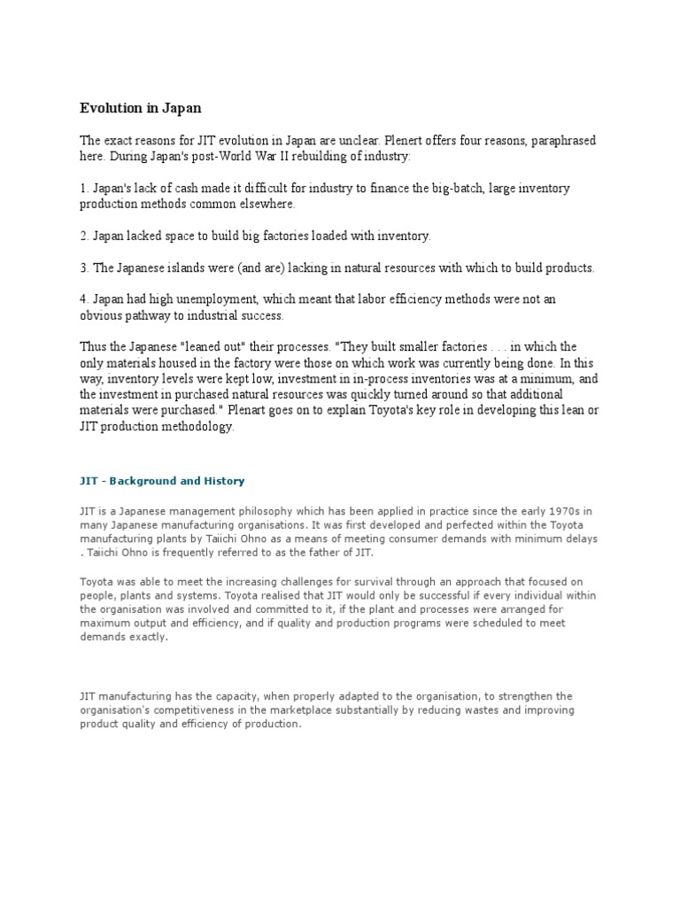 Evolution in Japan: JIT - Background and History | PDF