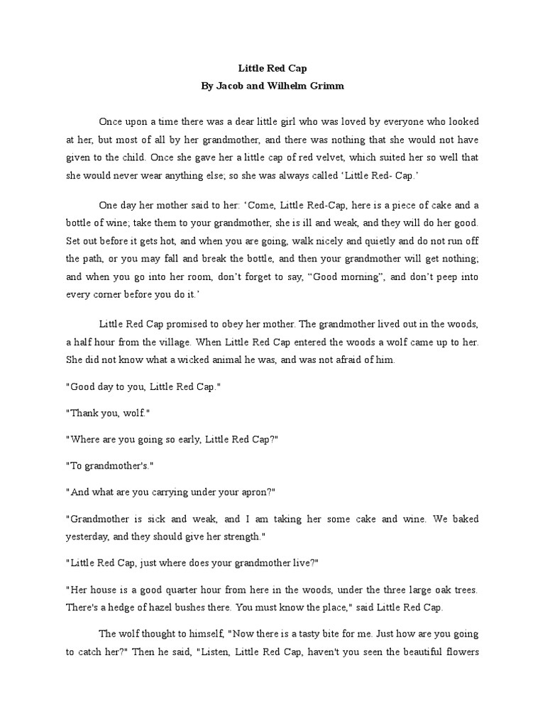 Little Red Cap by Jacob and Wilhelm Grimm | PDF | Little Red Riding ...