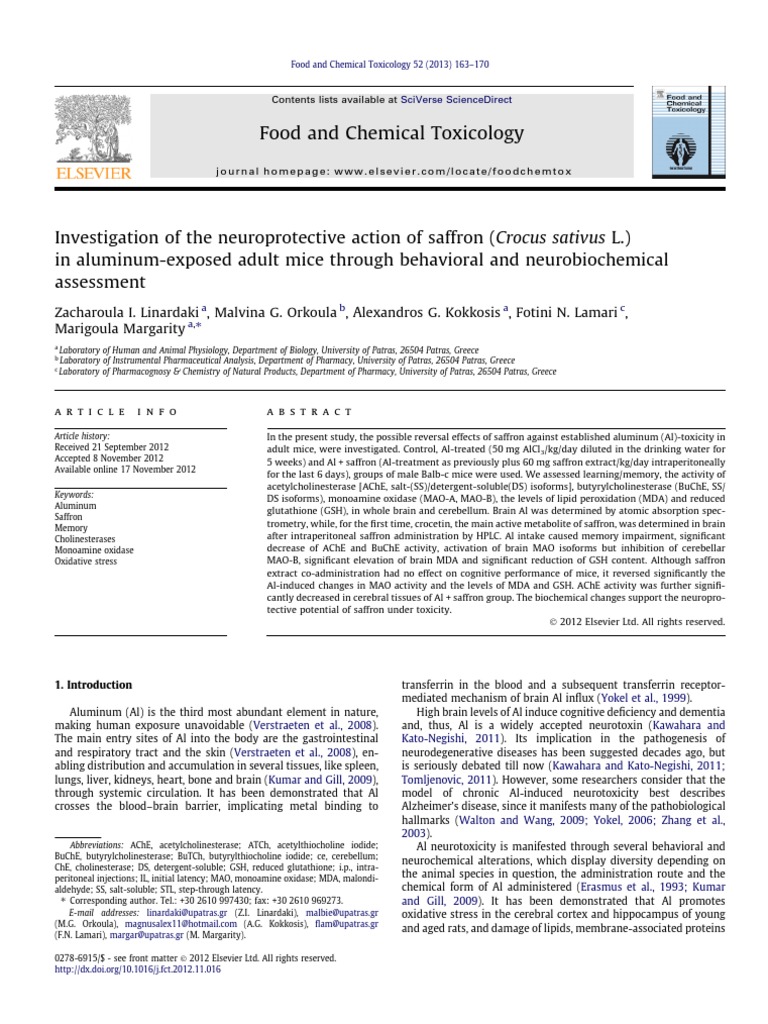 Saffron Reverses Aluminum-Induced Neurotoxicity in Mice | PDF ...
