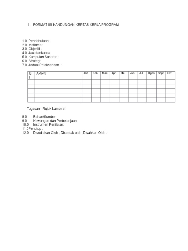 Format Isi Kandungan Kertas Kerja Program | PDF