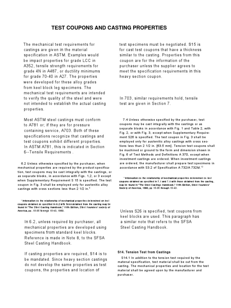 Coupons Casting Properties: Test AND | PDF | Fracture | Strength Of ...