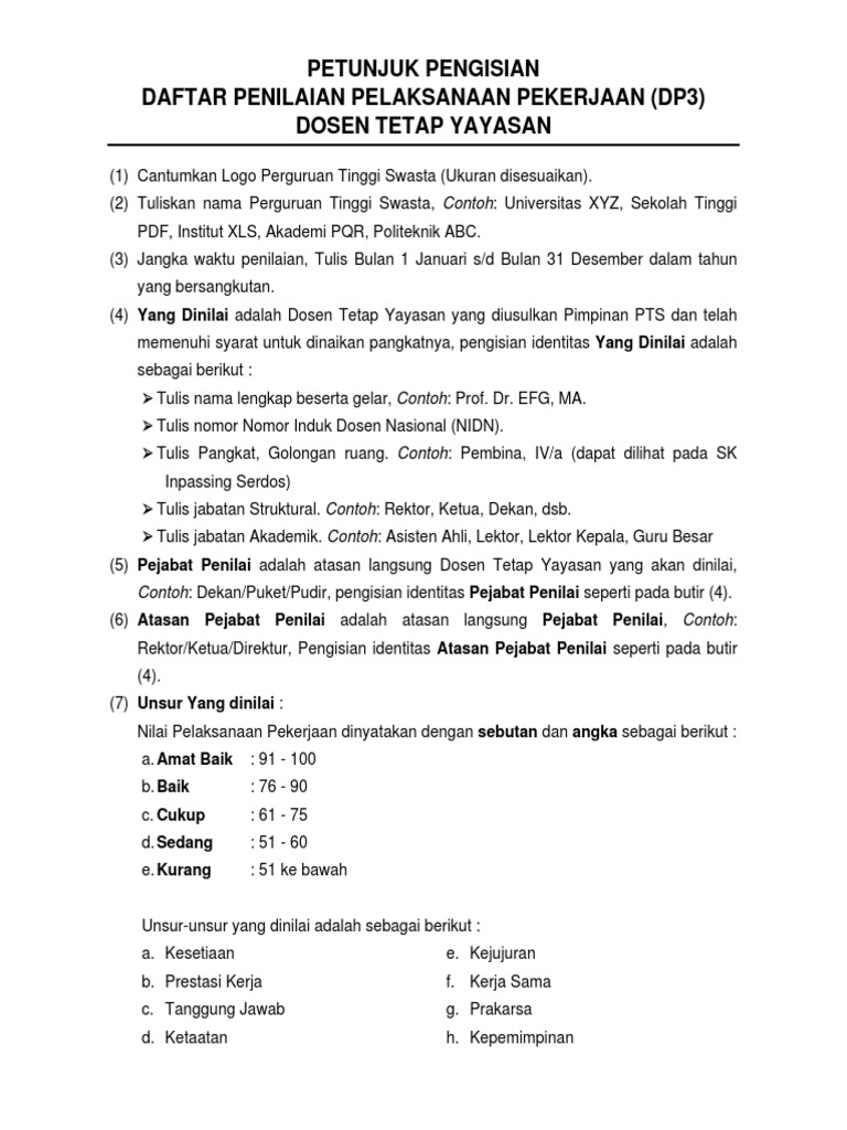 Panduan Pengisian DP3 Dosen Tetap | PDF