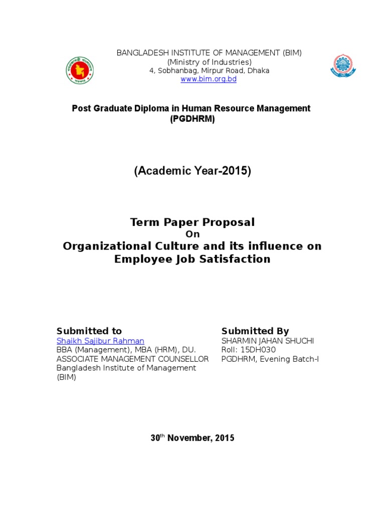 Sample Proposal Dummy | PDF | Organizational Culture | Job Satisfaction