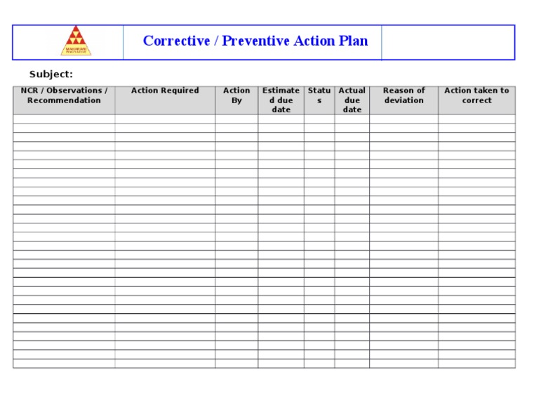 Corrective / Preventive Action Plan: Subject | PDF