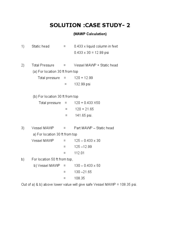 Solution:Case Study-2: (MAWP Calculation) | PDF | Pressure | Phases Of ...