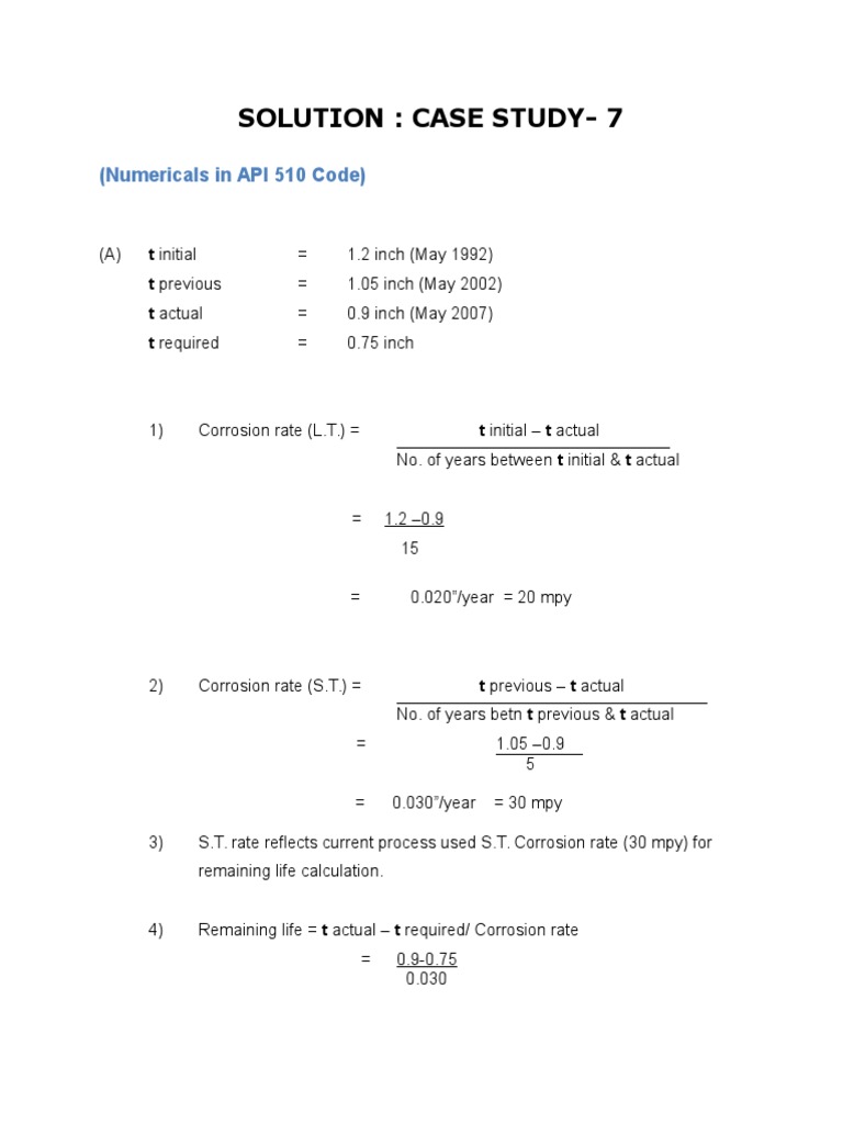 Solution: Case Study-7: (Numericals in API 510 Code) | PDF