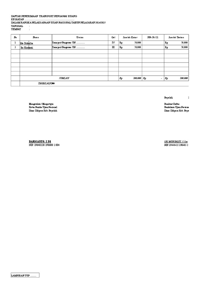 Contoh Format Daftar Penerimaan Honor | PDF
