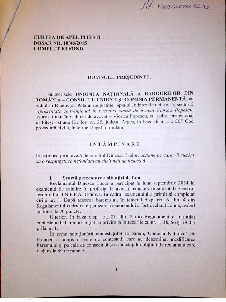 Întâmpinare UNBR | PDF