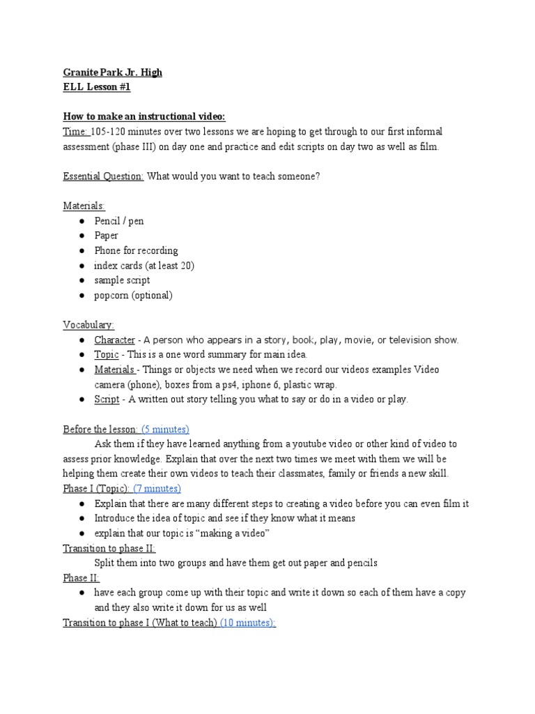 ELL Video Creation Lesson Plan | PDF | Essays | Vocabulary