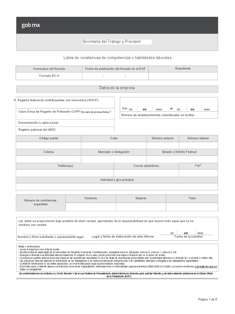 Stps - Formato Dc-4 - Dof 28 12 2015 | PDF | Educación Secundaria | Science