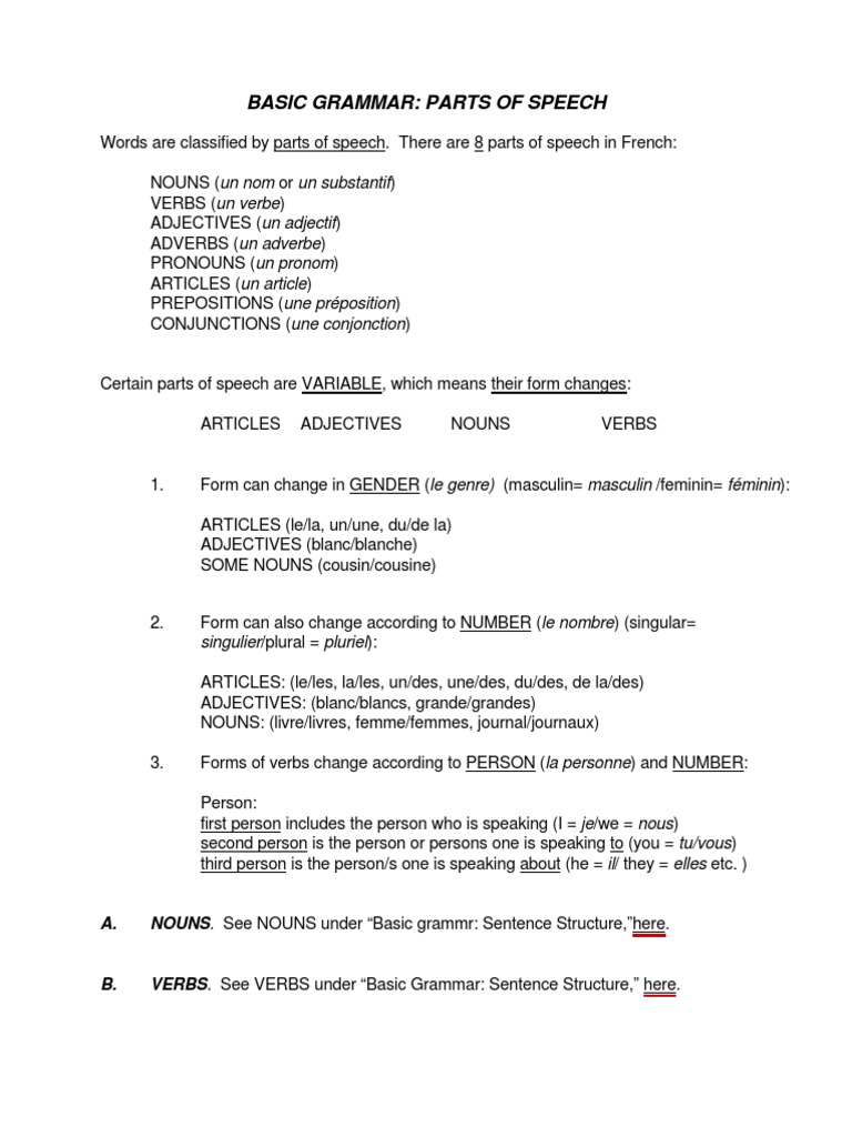 Parts of Speech in French | PDF | Part Of Speech | Adjective
