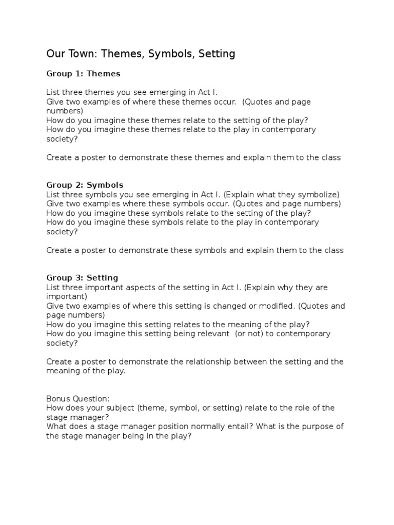 Our Town-Theme Symbolism Setting | PDF | Games & Activities