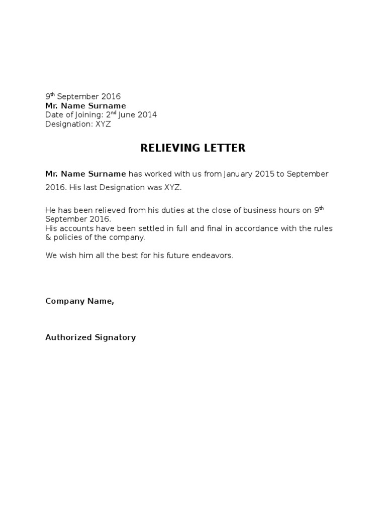 Relieving Letter: Mr. Name Surname | PDF | Violence