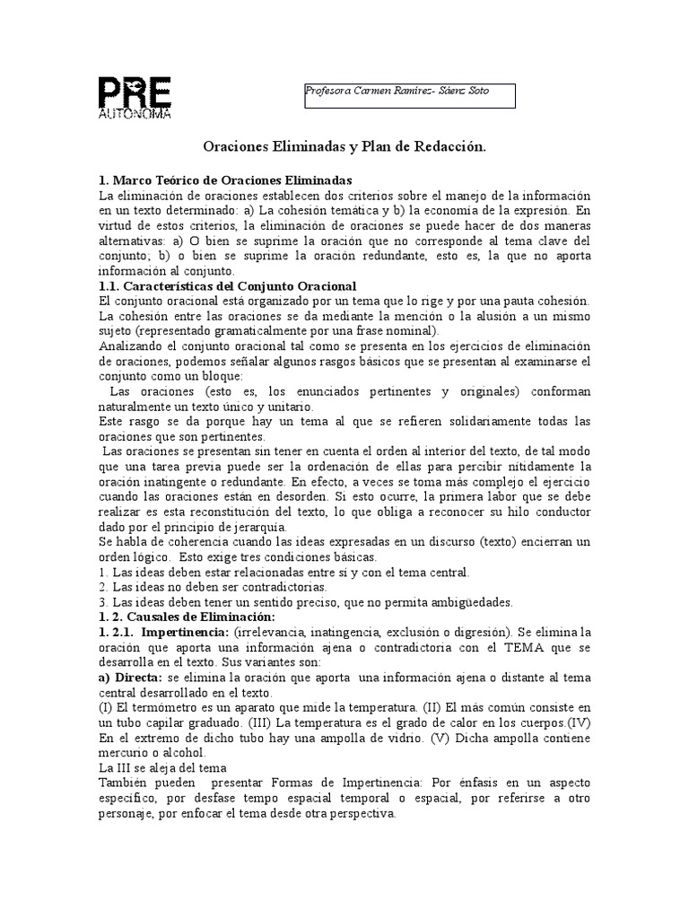 Oraciones Eliminadas | PDF | Oración (Lingüística) | Asunto (gramática)