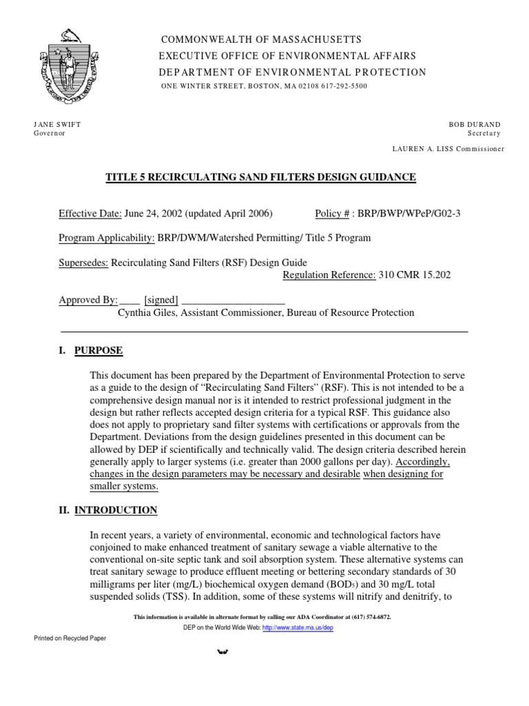 Title 5 Recirculating Sand Filter Design Guidance: A Technical Guide ...