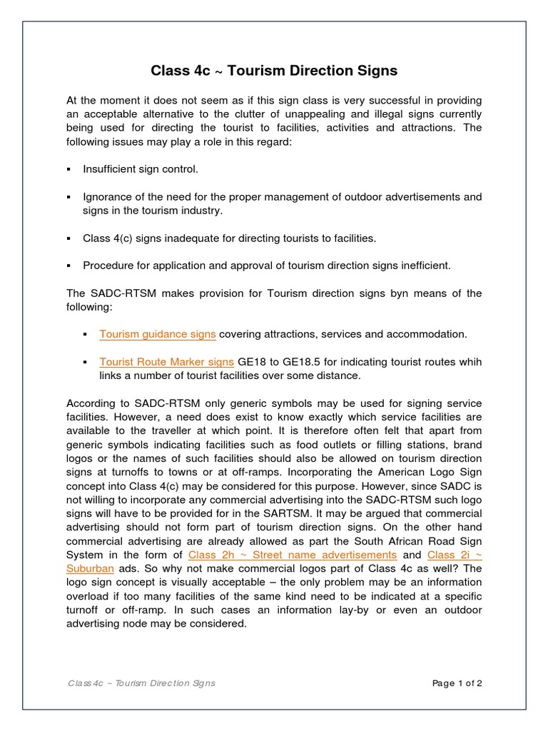 Class 4c Tourism Direction Signs | PDF