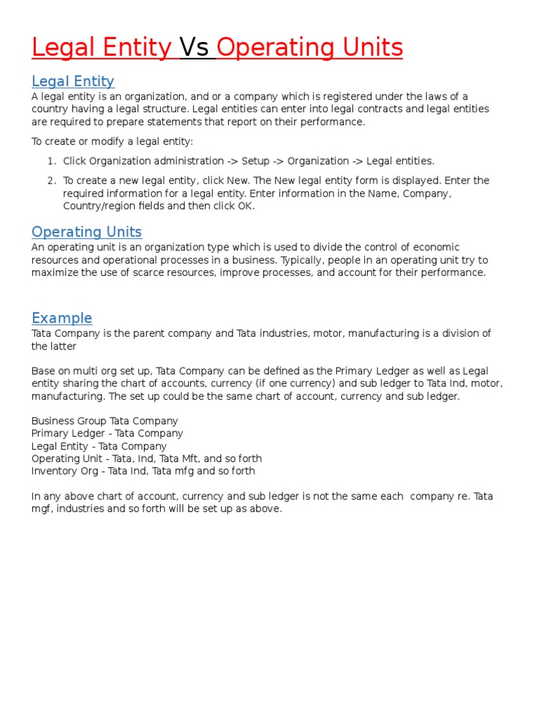 Legal Entities vs Operating Units Guide | PDF