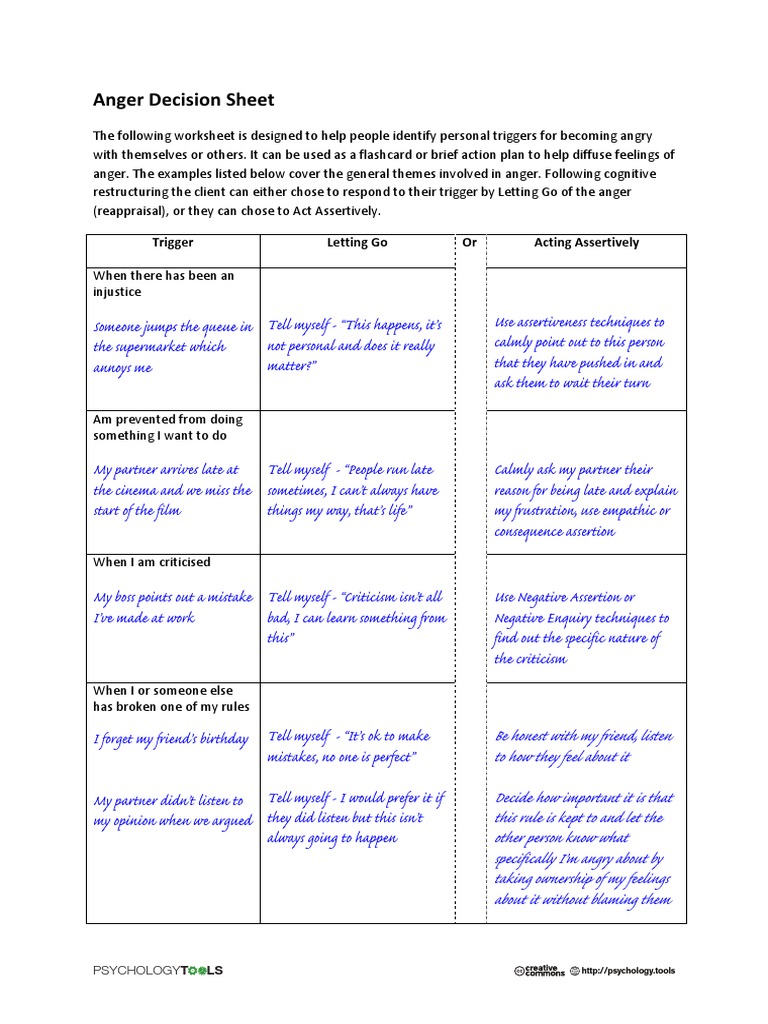 Anger Decision Sheet PDF | PDF | Career & Growth | Self-Improvement