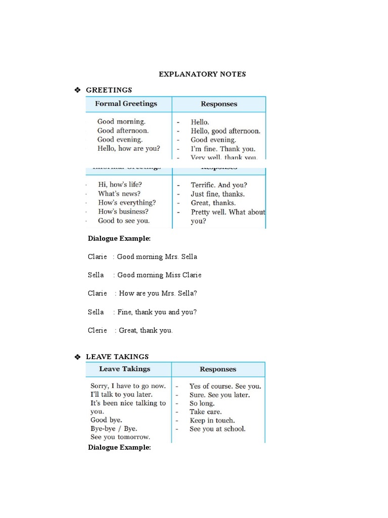 Explanatory Notes Greetings | PDF