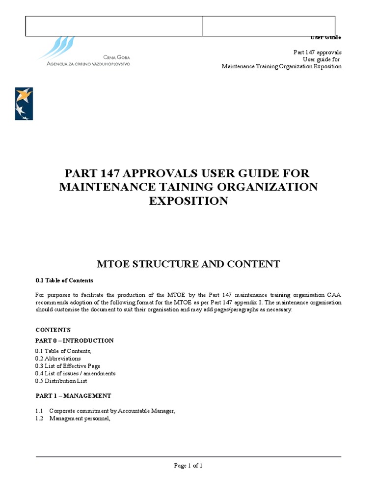 Part 147 Approvals User Guide For MTOE | PDF | Technology & Engineering