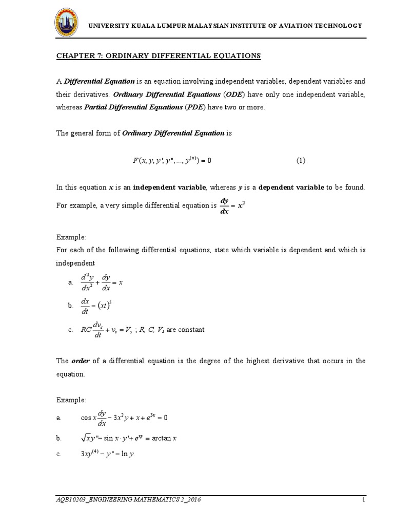 Chapter 7 Differential Equations PDF | PDF | Ordinary Differential ...
