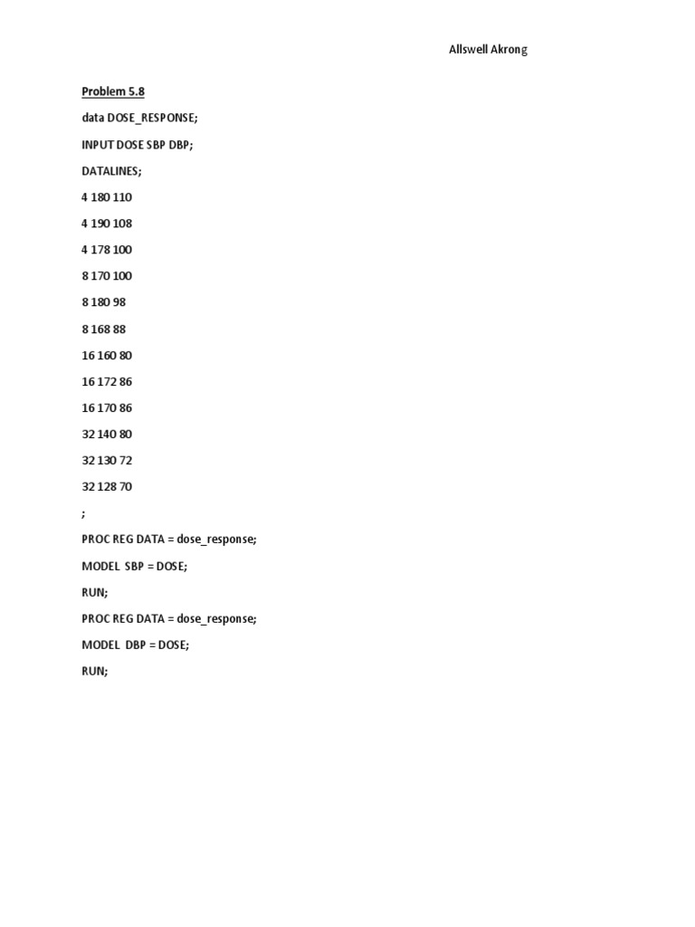 Sas Regression Example