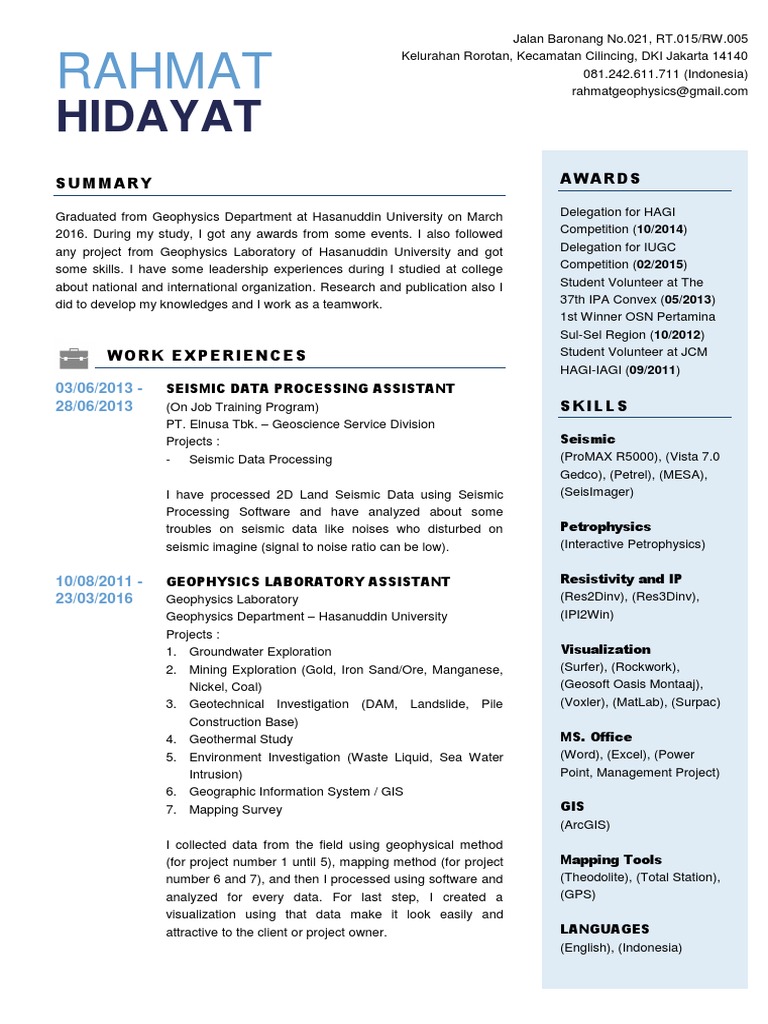 Curriculum Vitae (Resume) | PDF | Geophysics | Earth Sciences