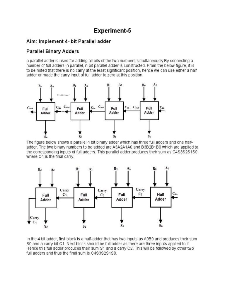 Experiment 5 Aim Implement 4 Bit Parallel Adder Parallel Binary Adders Pdf 