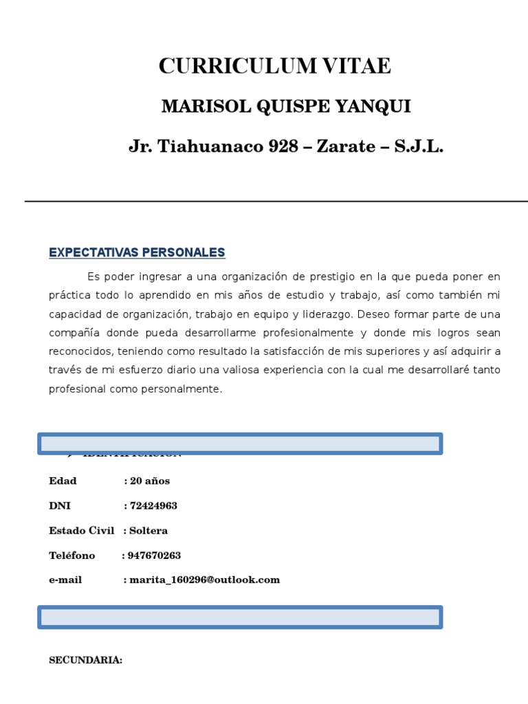 Curriculum Marisol | Descargar gratis PDF | Contabilidad | Business