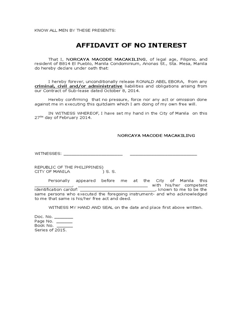 Affidavit of No Interest in Property | PDF