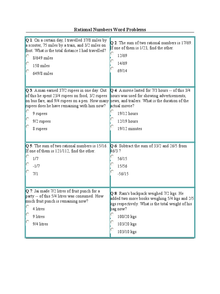 7th Icse Rational Numbers Word Problems PDF
