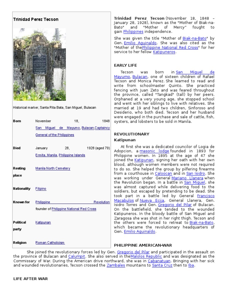 Trinidad Perez Tecson | Philippines | Wars Of Independence