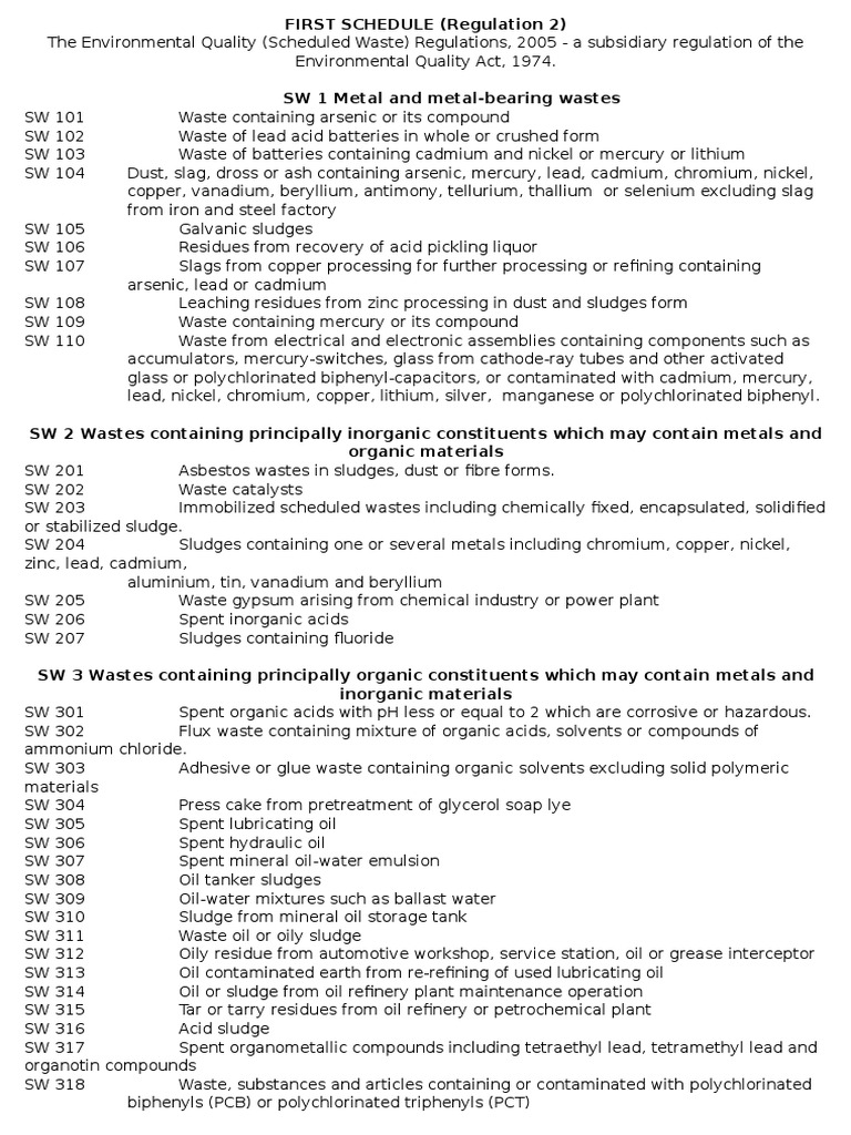 First Schedule | PDF | Lead | Waste