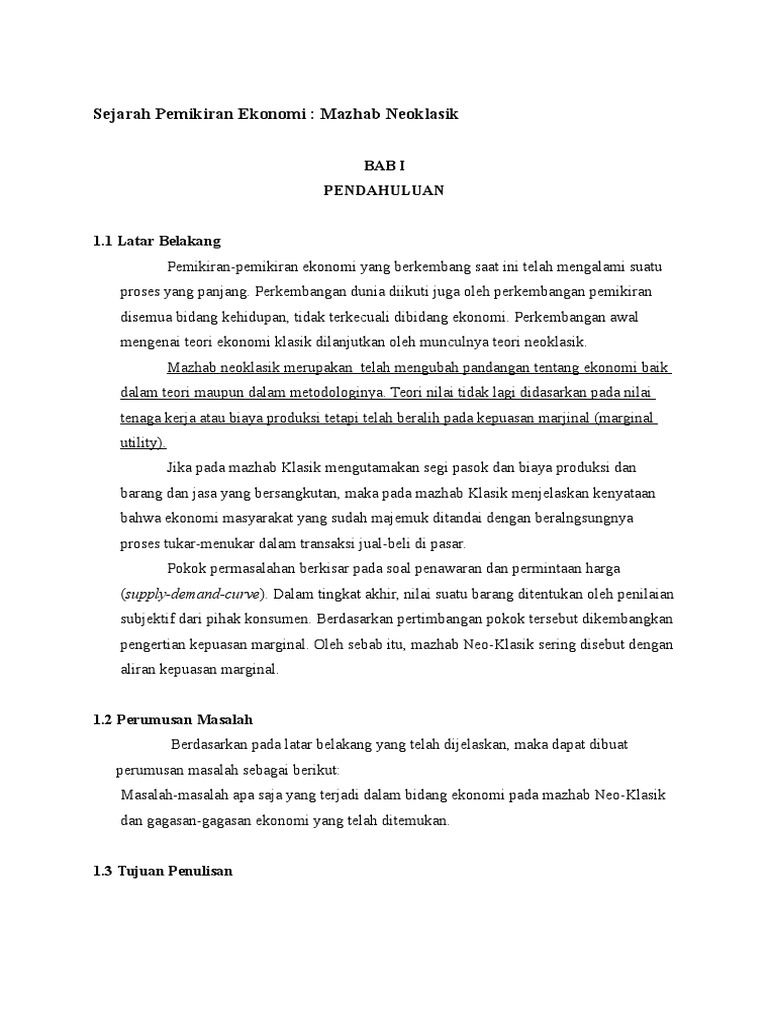 Sejarah Pemikiran Ekonomi Neoklasik | PDF | Pengelolaan Keuangan & Uang