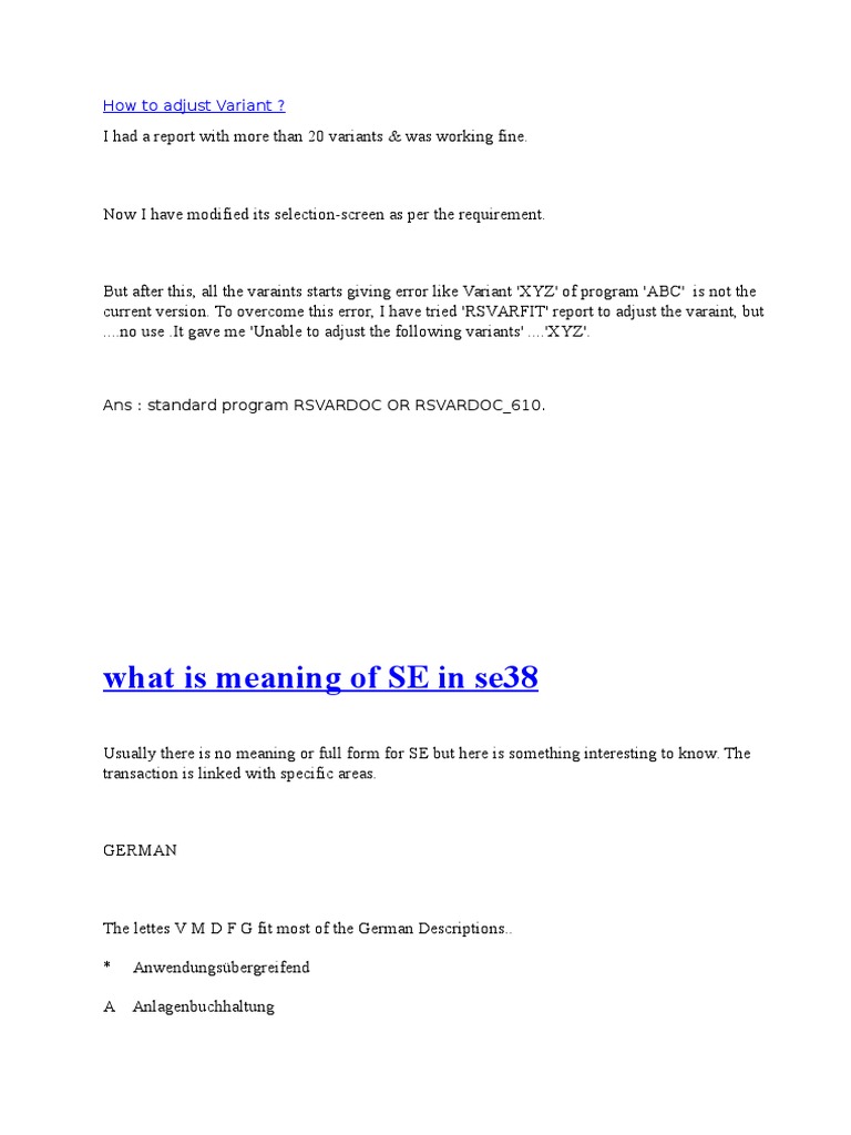 Adjust The Variants and SE38 To Run Any ABAP Program | PDF | Areas Of ...