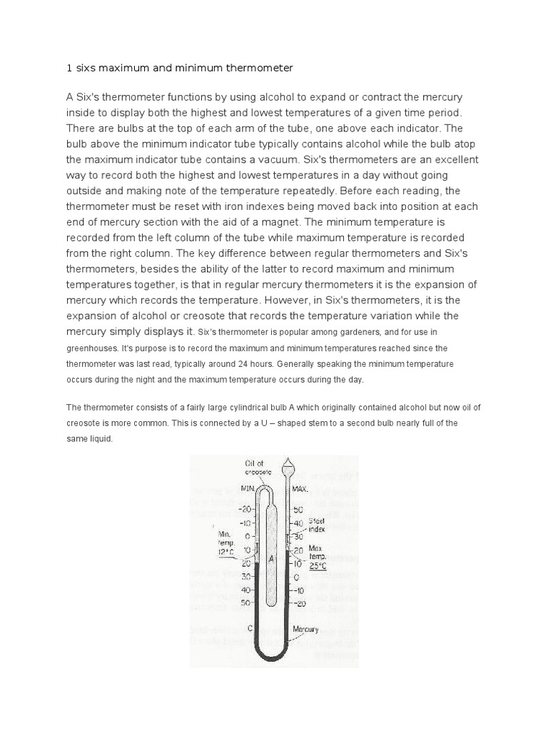 1 Sixs Maximum and Minimum Thermometer | PDF | Thermometer | Temperature