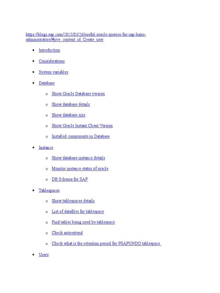 Oracle Queries for SAP Admins | PDF | Oracle Database | Databases
