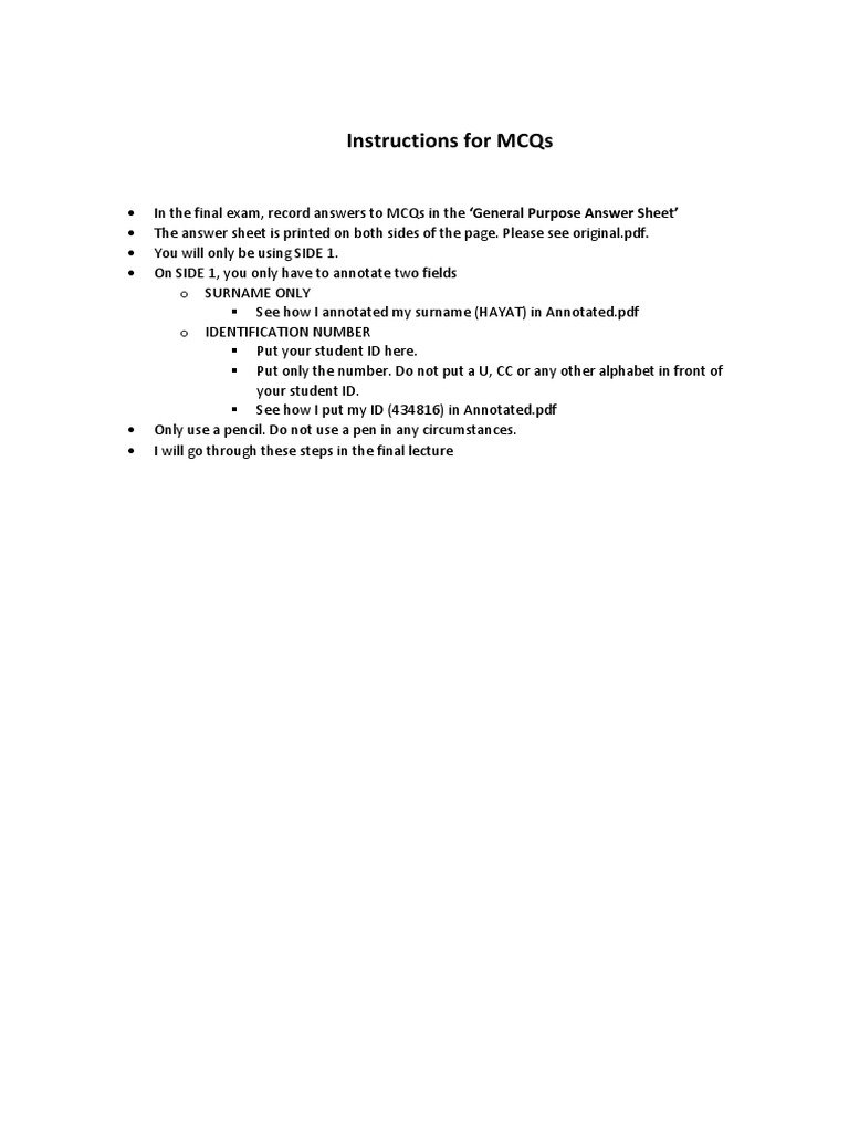 Instructions For Mcqs | PDF | Language Arts & Discipline