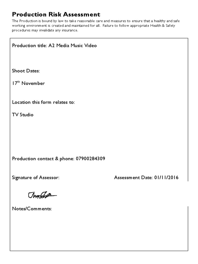 Media Production Risk Assessment Guide | PDF